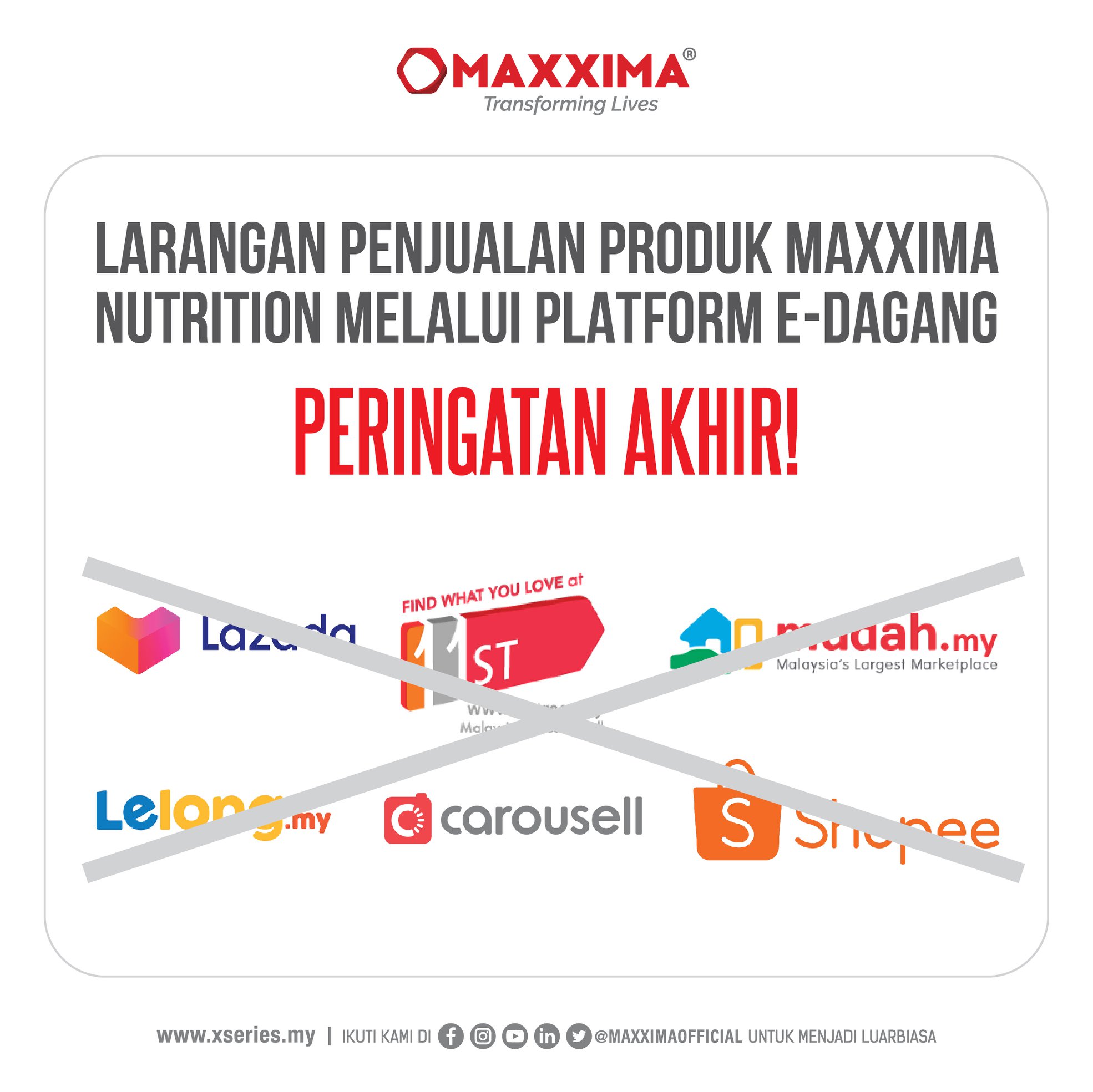Larangan Penjualan Produk Maxxima Melalui Platform EDagang